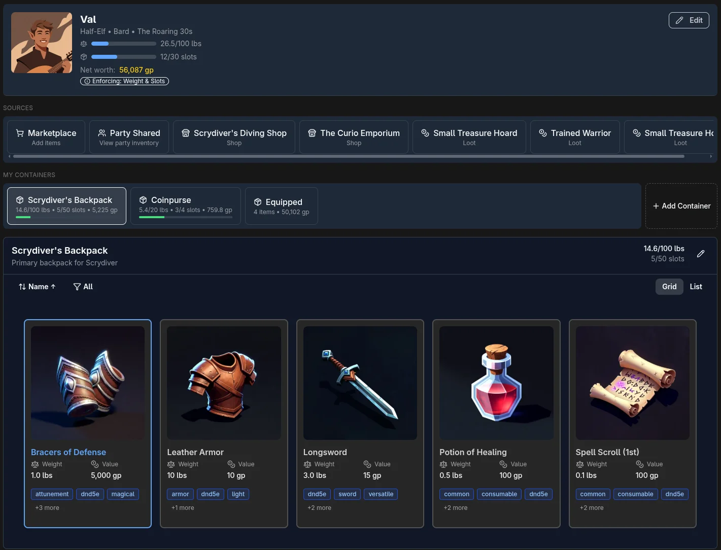 ScryMarket - Free TTRPG Inventory Tracker | D&D 5e, PF2e, Draw Steel